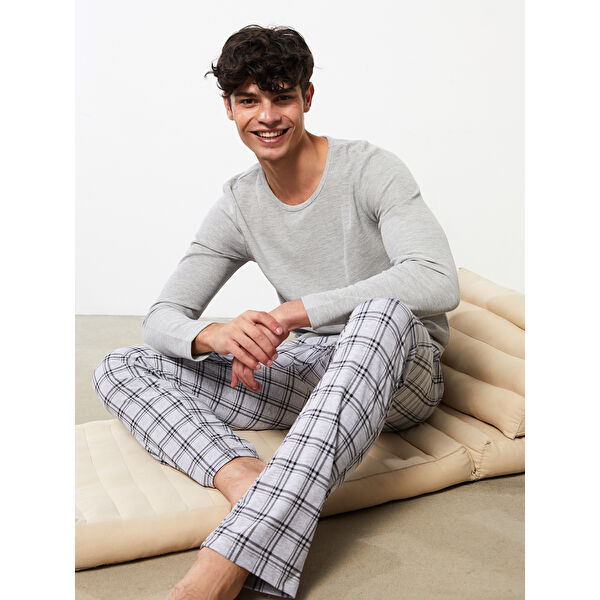 Bisiklet Yaka Uzun Kollu Erkek Pijama Üst
