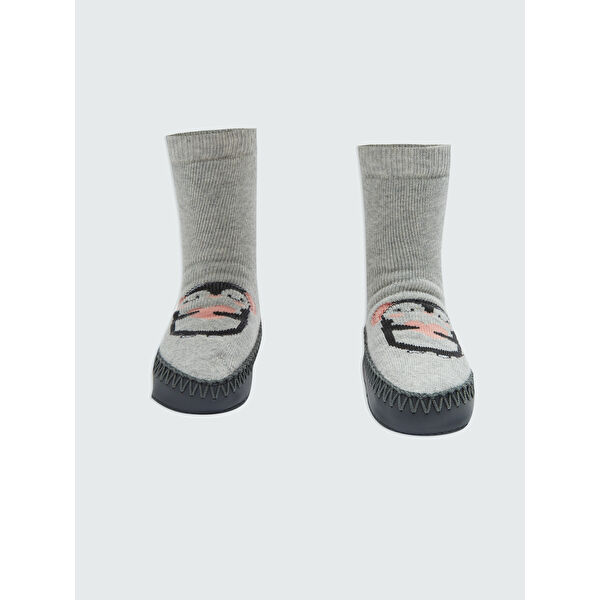 Desenli Kız Bebek Ev Çorabı