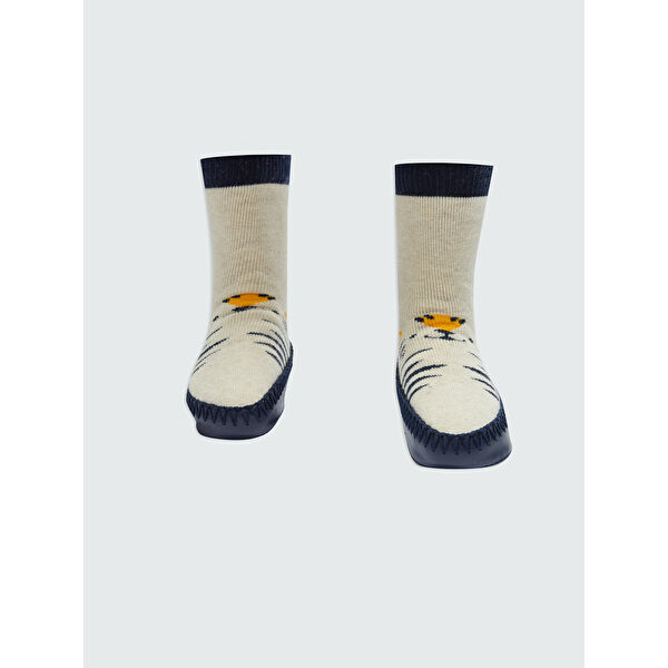 Desenli Erkek Bebek Ev Çorabı