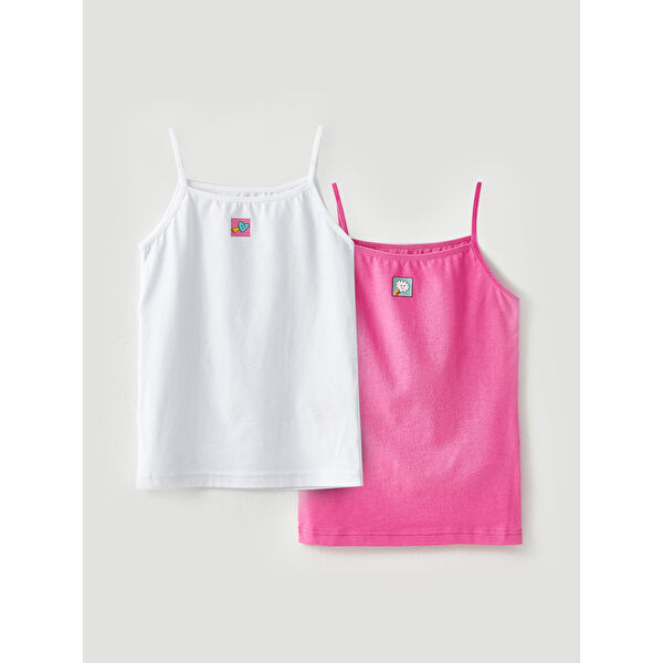 Kare Yaka Baskılı Askılı Pamuklu Kız Çocuk Atlet 2'li