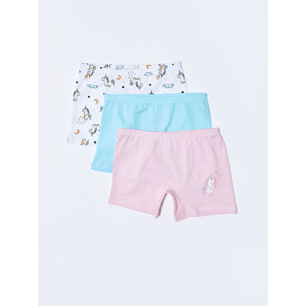 Baskılı Pamuklu Kız Çocuk Boxer 3'lü