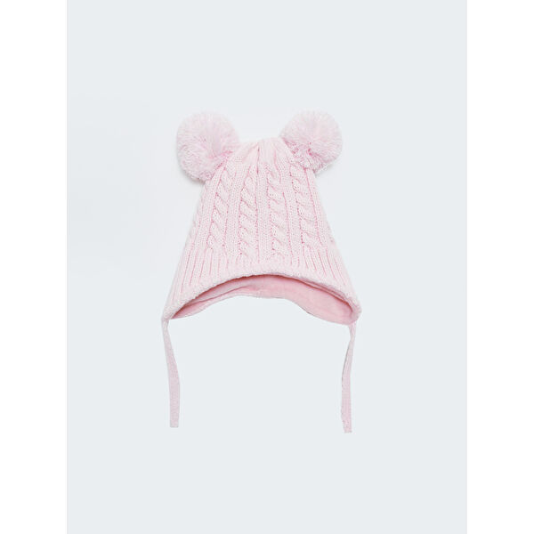 Kendinden Desenli Kız Bebek Triko Bere