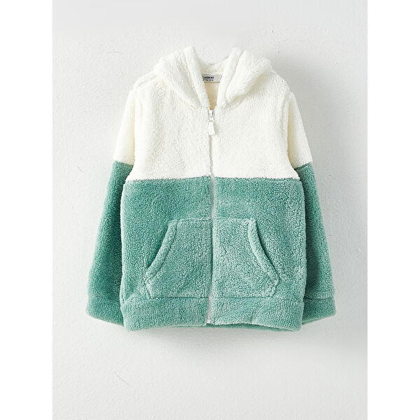 Kapüşonlu Renk Bloklu Uzun Kollu Kız Çocuk Fermuarlı Sweatshirt