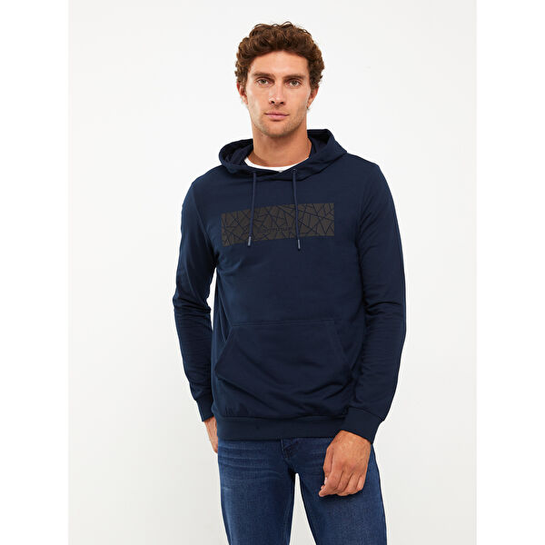 Kapüşonlu Uzun Kollu Baskılı Erkek Sweatshirt
