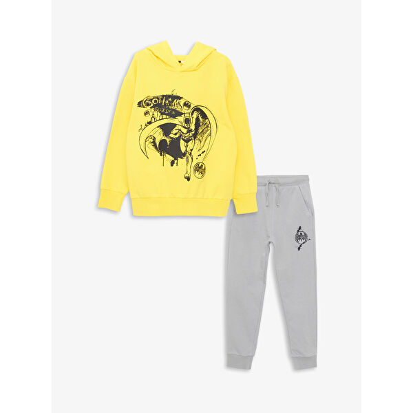 Kapüşonlu Batman Baskılı Uzun Kollu Erkek Çocuk Sweatshirt ve Eşofman Altı Kapüşonlu Batman Baskılı Uzun Kollu Erkek Çocuk Sweatshirt ve Eşofman Altı