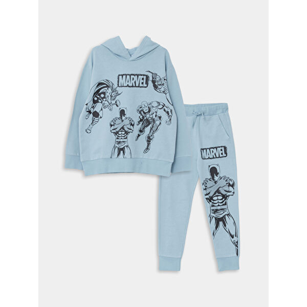 Kapüşonlu Marvel Baskılı Uzun Kollu Erkek Çocuk Sweatshirt ve Eşofman Altı Kapüşonlu Marvel Baskılı Uzun Kollu Erkek Çocuk Sweatshirt ve Eşofman Altı