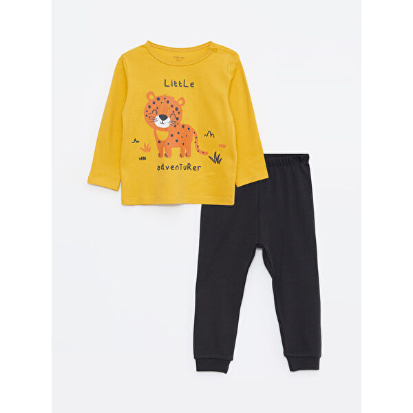 Bisiklet Yaka Uzun Kollu Baskılı Erkek Bebek Pijama Takımı 2'li