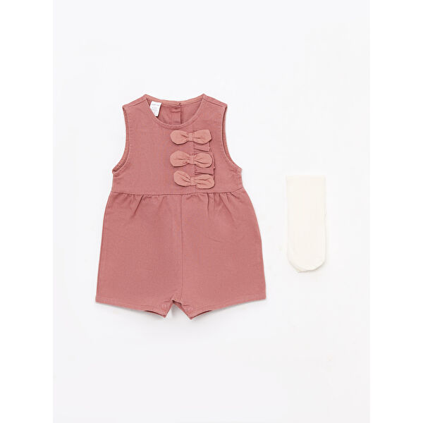 Bisiklet Yaka Kız Bebek Gabardin Tulum ve Külotlu Çorap 2'li Bisiklet Yaka Kız Bebek Gabardin Tulum ve Külotlu Çorap 2'li