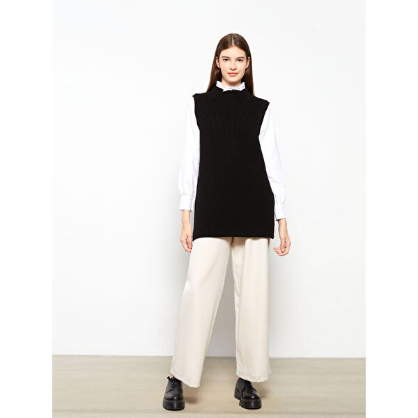 Fırfır Yaka Düz Uzun Kollu Kadın Tunik