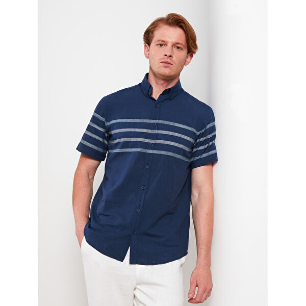 Regular Fit Kısa Kollu Çizgili Erkek Gömlek