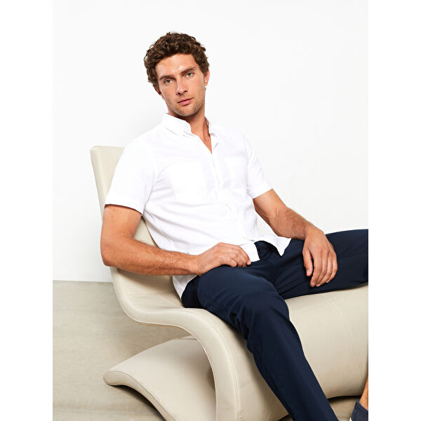 Regular Fit Kısa Kollu Armürlü Erkek Gömlek Regular Fit Kısa Kollu Armürlü Erkek Gömlek