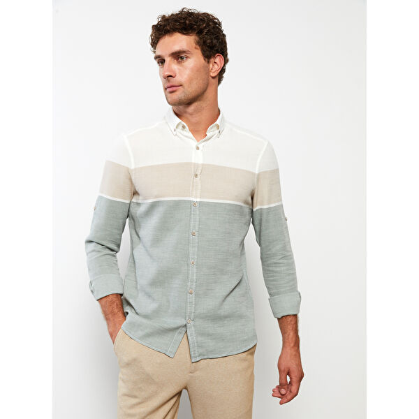 Slim Fit Uzun Kollu Renk Bloklu Erkek Gömlek Slim Fit Uzun Kollu Renk Bloklu Erkek Gömlek