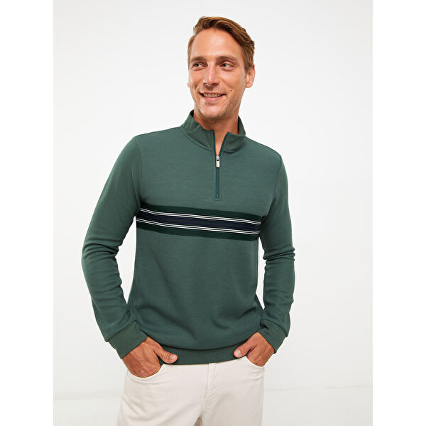 Fermuarlı Dik Yaka Uzun Kollu Erkek Sweatshirt