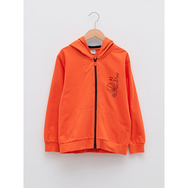Kapüşonlu Baskılı Uzun Kollu Erkek Çocuk Fermuarlı Sweatshirt Kapüşonlu Baskılı Uzun Kollu Erkek Çocuk Fermuarlı Sweatshirt