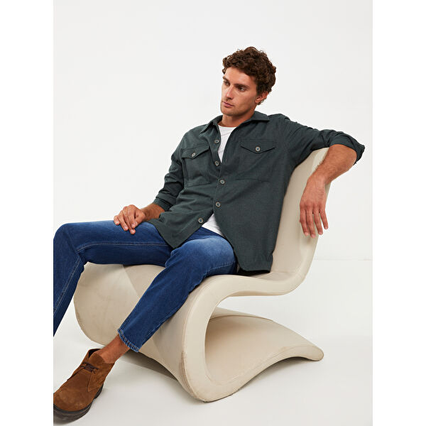 Rahat Kalıp Uzun Kollu Gabardin Erkek Gömlek Ceket