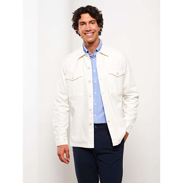 Rahat Kalıp Uzun Kollu Gabardin Erkek Gömlek Ceket