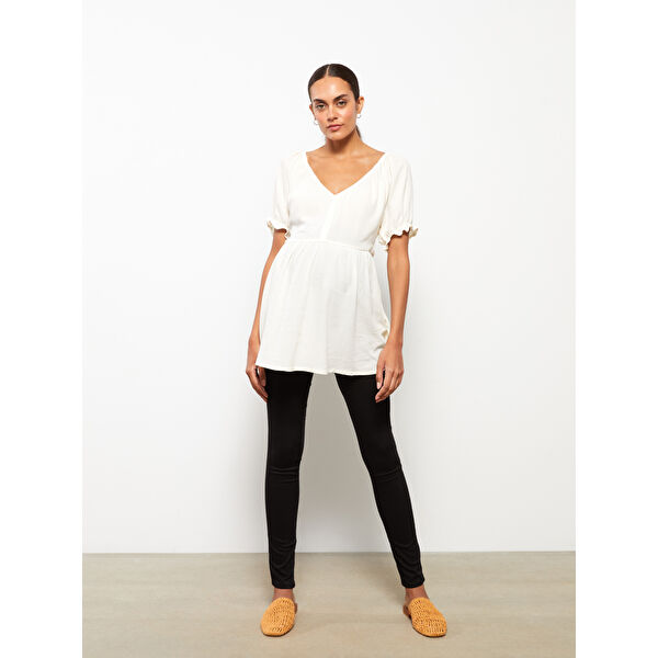 Karın Panelli Düz Gabardin Hamile Pantolon