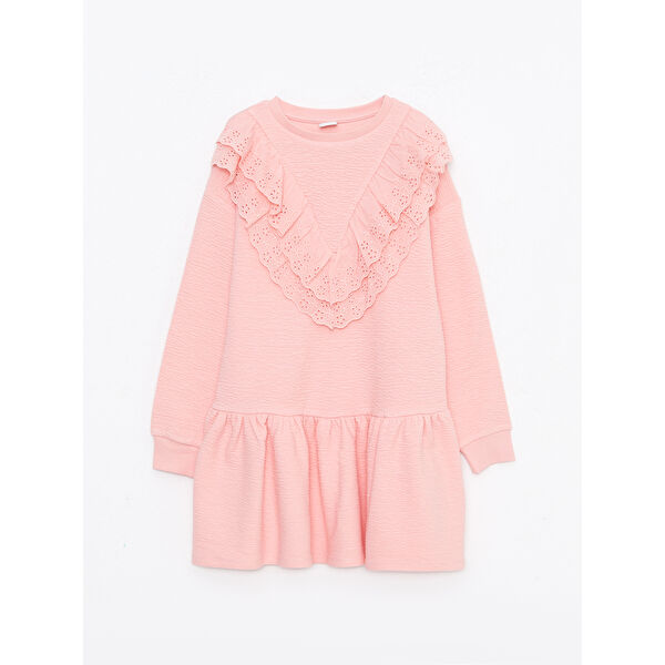 Bisiklet Yaka Fisto Detaylı Uzun Kollu Kız Çocuk Elbise