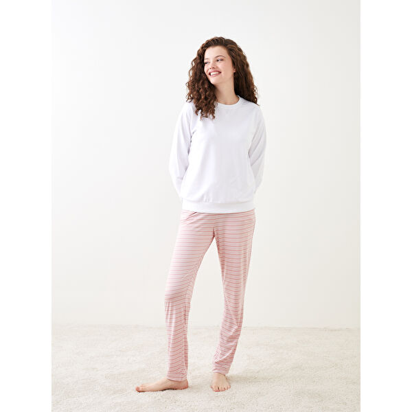 Beli Lastikli Çizgili Kadın Pijama Alt