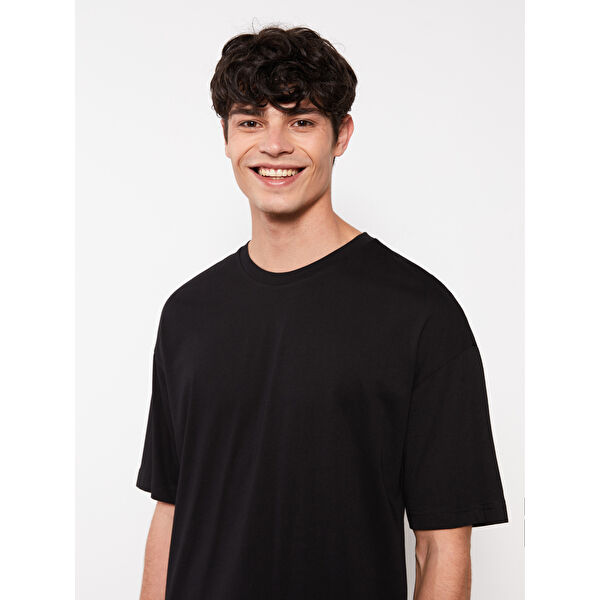 Oversize Bisiklet Yaka Kısa Kollu Penye Erkek Tişört