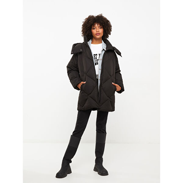 Kapüşonlu Kapitone Uzun Kollu Kadın Şişme Mont Kapüşonlu Kapitone Uzun Kollu Kadın Şişme Mont