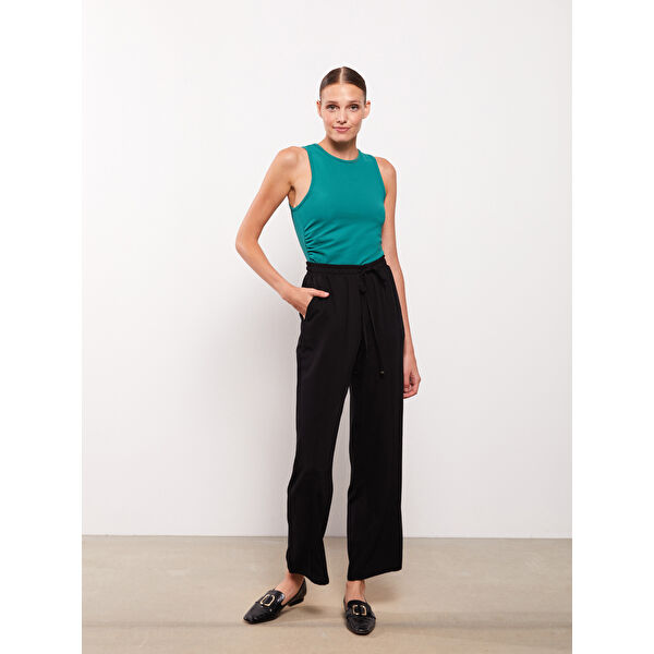 Beli Lastikli Rahat Kalıp Düz Viskon Kadın Pantolon Beli Lastikli Rahat Kalıp Düz Viskon Kadın Pantolon