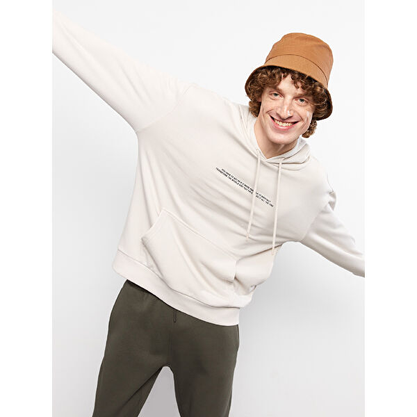 Oversize Kapüşonlu Uzun Kollu Baskılı Erkek Sweatshirt