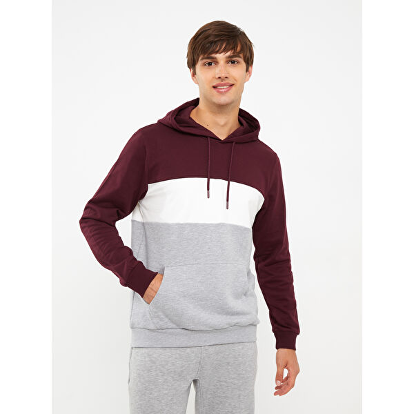 Kapüşonlu Uzun Kollu Renk Bloklu Erkek Sweatshirt