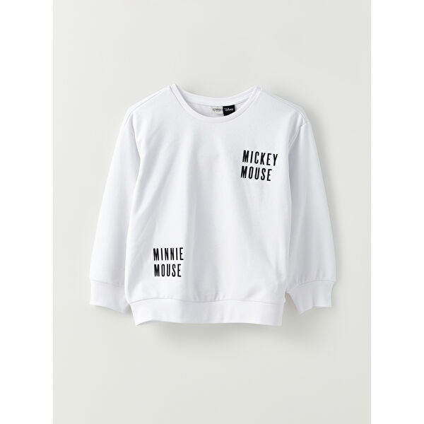 Bisiklet Yaka Minnie ve Mickey Mouse Baskılı Uzun Kollu Kız Çocuk Sweatshirt