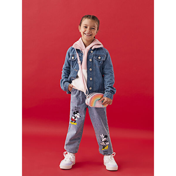 Minnie ve Mickey Mouse Baskılı Kız Çocuk Jean Jogger Pantolon