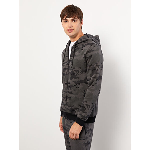 Standart Kalıp Kapüşonlu Erkek Spor Hırka