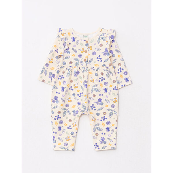 Bisiklet Yaka Uzun Kollu Baskılı Kız Bebek Tulum