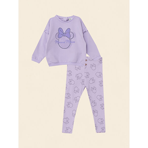 Bisiklet Yaka Uzun Kollu Minnie Mouse Baskılı Kız Bebek Sweatshirt ve Tayt 2'li Takım Bisiklet Yaka Uzun Kollu Minnie Mouse Baskılı Kız Bebek Sweatshirt ve Tayt 2'li Takım