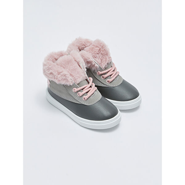 Bağcık ve Fermuarlı Kürk Detaylı Kız Bebek Bot Bağcık ve Fermuarlı Kürk Detaylı Kız Bebek Bot