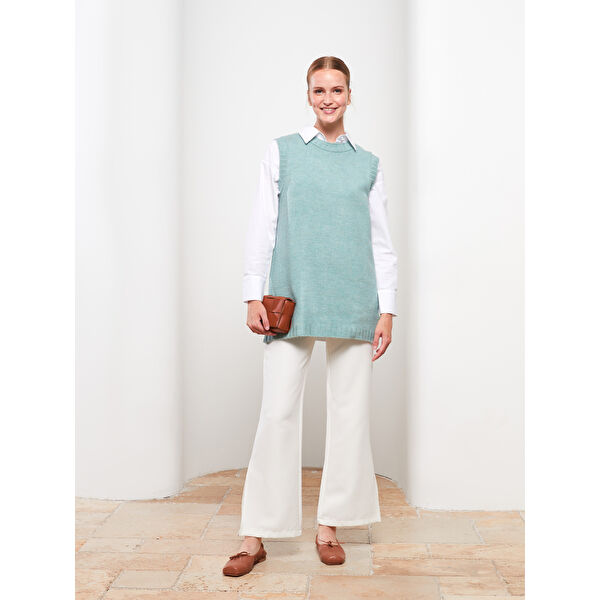 Bisiklet Yaka Düz Kadın Triko Süveter Bisiklet Yaka Düz Kadın Triko Süveter