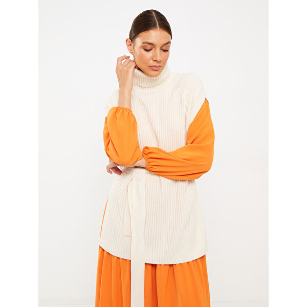 Balıkçı Yaka Düz Oversize Kadın Triko Süveter