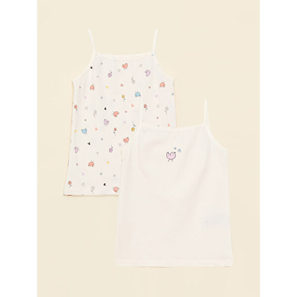 Kare Yaka Baskılı Askılı Kız Çocuk Atlet 2'li