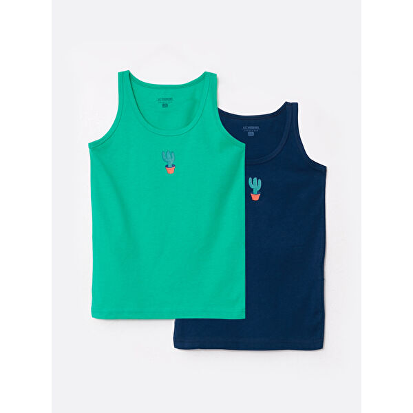 Bisiklet Yaka Baskılı Pamuklu Erkek Çocuk Atlet 2'li