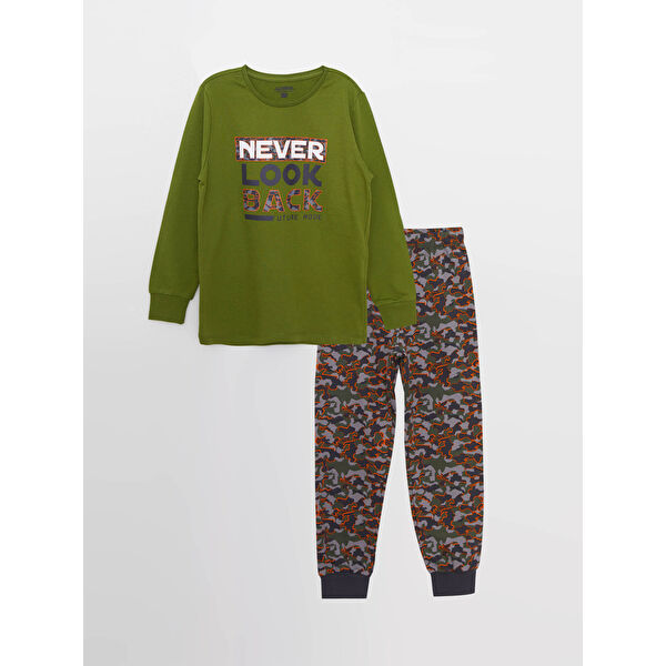 Bisiklet Yaka Baskılı Uzun Kollu Erkek Çocuk Pijama Takımı