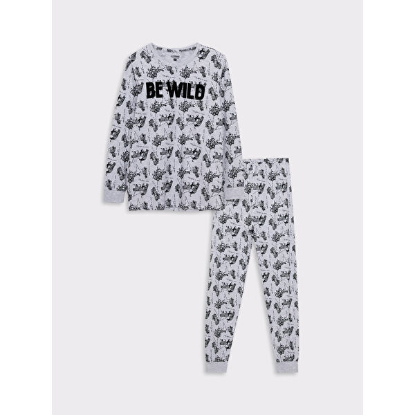 Bisiklet Yaka Baskılı Uzun Kollu Erkek Çocuk Pijama Takımı