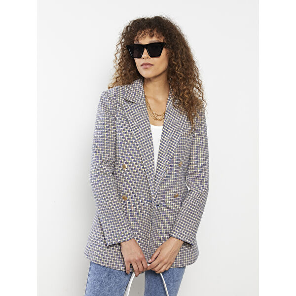 Önden Düğme Kapamalı Ekose Uzun Kollu Kadın Ceket