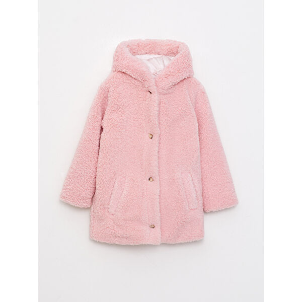 Kapüşonlu Pelüş Kız Çocuk Kaban