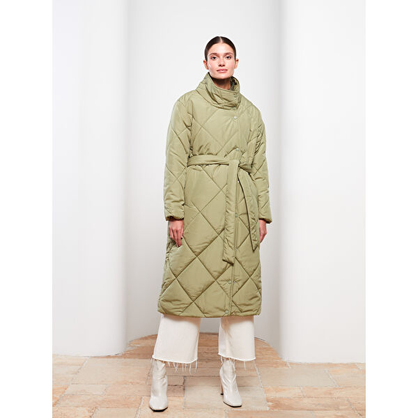 Dik Yaka Kapitone Uzun Kollu Kadın Şişme Mont Dik Yaka Kapitone Uzun Kollu Kadın Şişme Mont