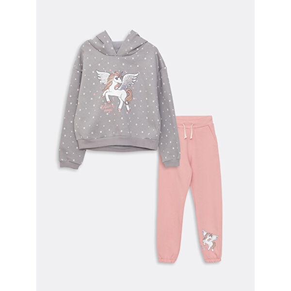 Kapüşonlu Baskılı Uzun Kollu Kız Çocuk Sweatshirt ve Eşofman Altı Kapüşonlu Baskılı Uzun Kollu Kız Çocuk Sweatshirt ve Eşofman Altı