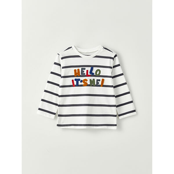 Bisiklet Yaka Uzun Kol Çizgili Erkek Bebek Tişört Bisiklet Yaka Uzun Kol Çizgili Erkek Bebek Tişört