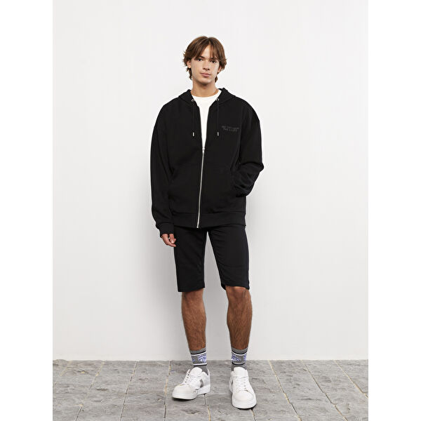 Kapüşonlu Uzun Kollu Baskılı Erkek Spor Hırka