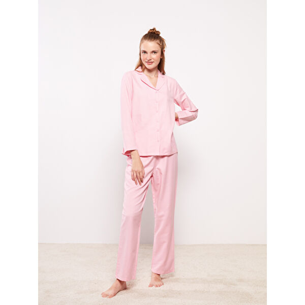 Gömlek Yaka Desenli Uzun Kollu Poplin Kadın Pijama Takımı Gömlek Yaka Desenli Uzun Kollu Poplin Kadın Pijama Takımı
