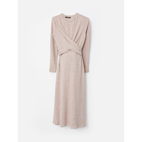 Bisiklet Yaka Düz Uzun Kollu Hamile Elbise