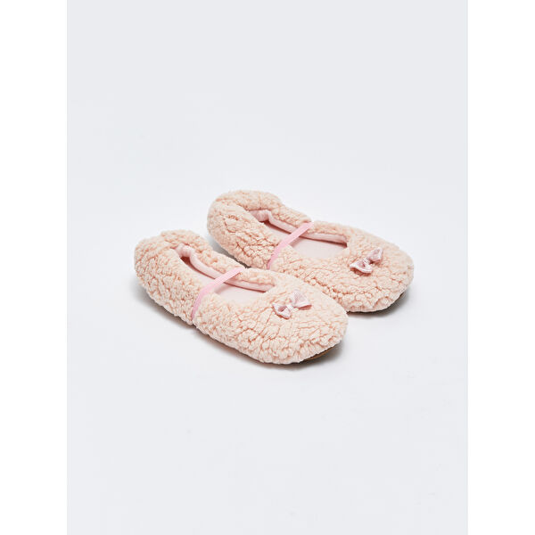 Fiyonk Detaylı Lastikli Kız Çocuk Ev Terliği