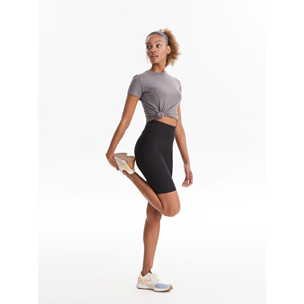 Beli Lastikli Düz Kadın Biker Tayt